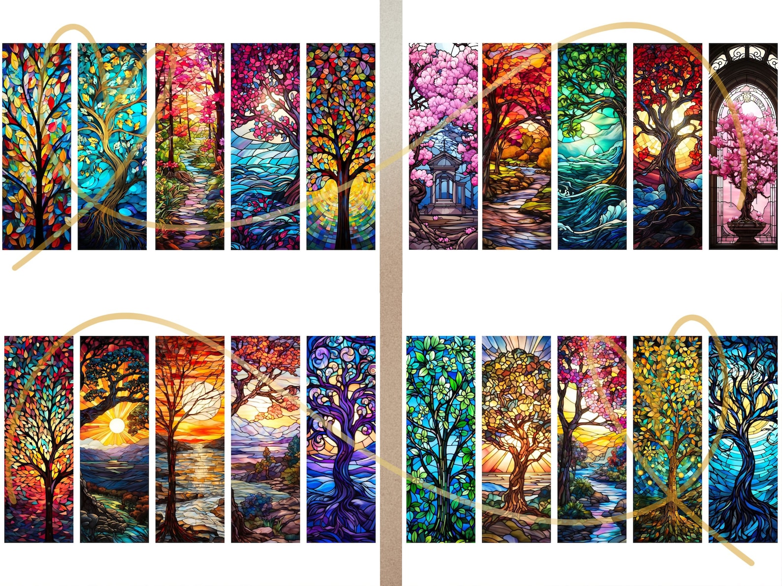 Stained Glass Trees Printable Bookmarks Bundle, Set of 20 PNG/JPG ...