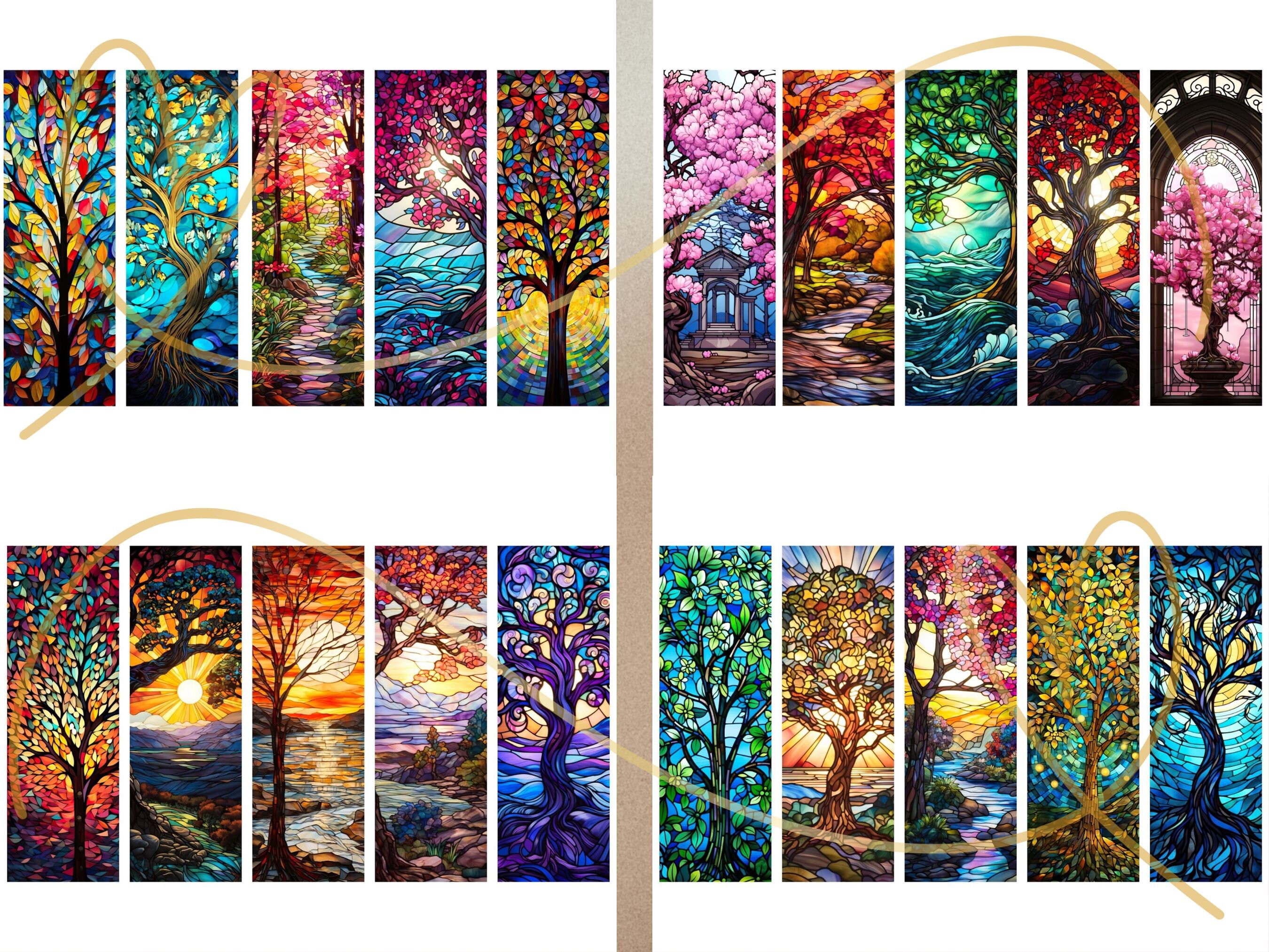 Stained Glass Trees Printable Bookmarks Bundle, Set of 20 PNG/JPG ...