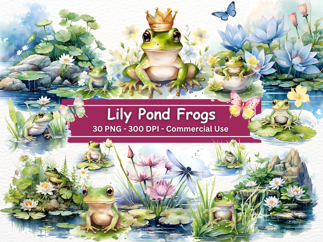 Lily Pond Cute Frog Clipart, 30 Pngs, Printable Digital Download ...