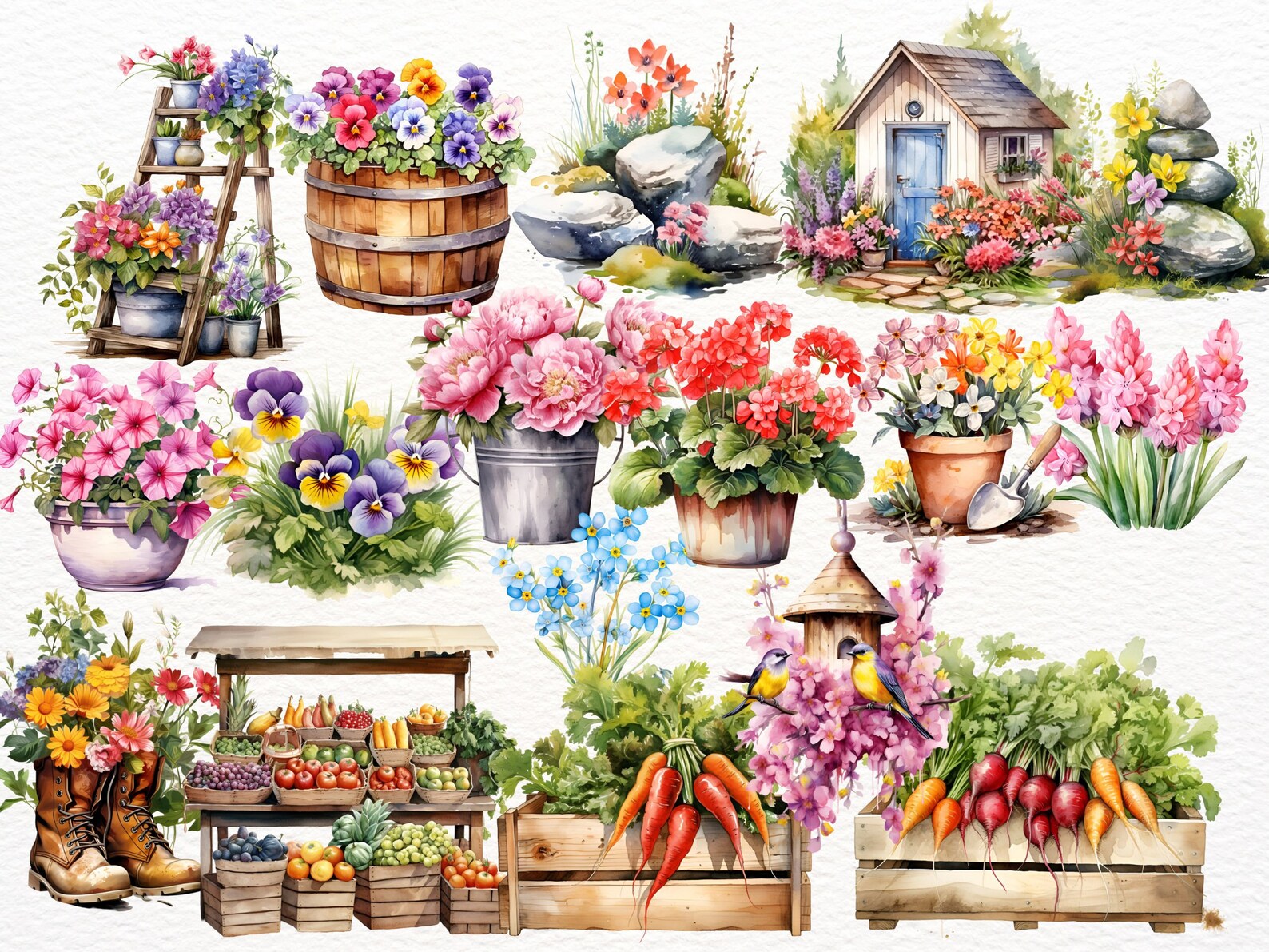 Spring Garden Clipart Bundle: Floral PNG Images for Commercial Use ...