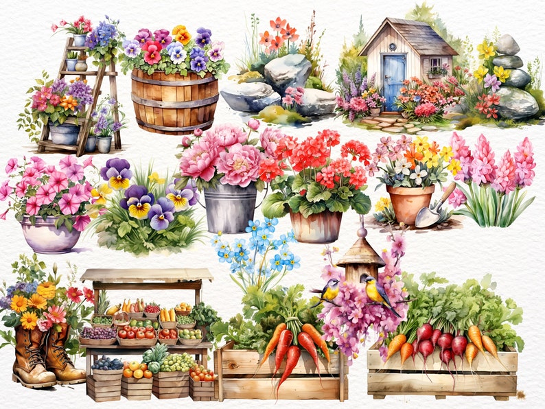 Spring Garden Clipart Bundle: Floral PNG Images for Commercial Use ...