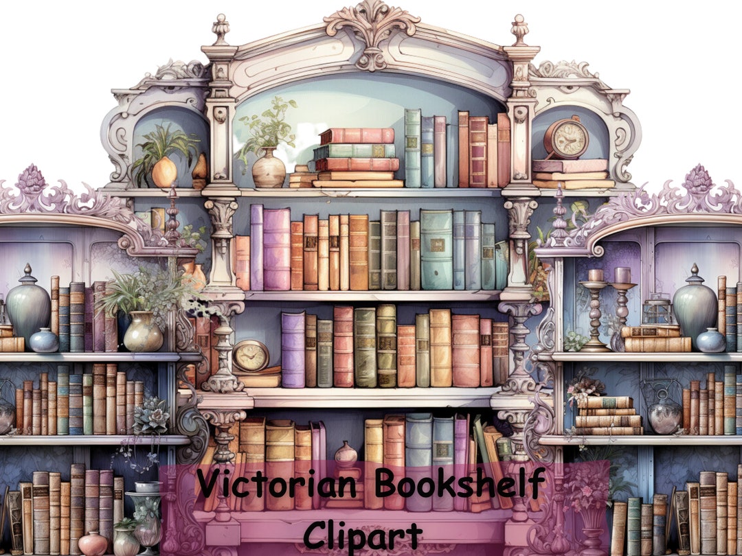 Victorian Bookshelf Clipart 10 Pngs Nursery Art Instant Digital