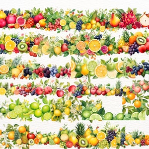 Watercolor Fruit Borders: Scrapbooking PNG Elements (digital Download ...