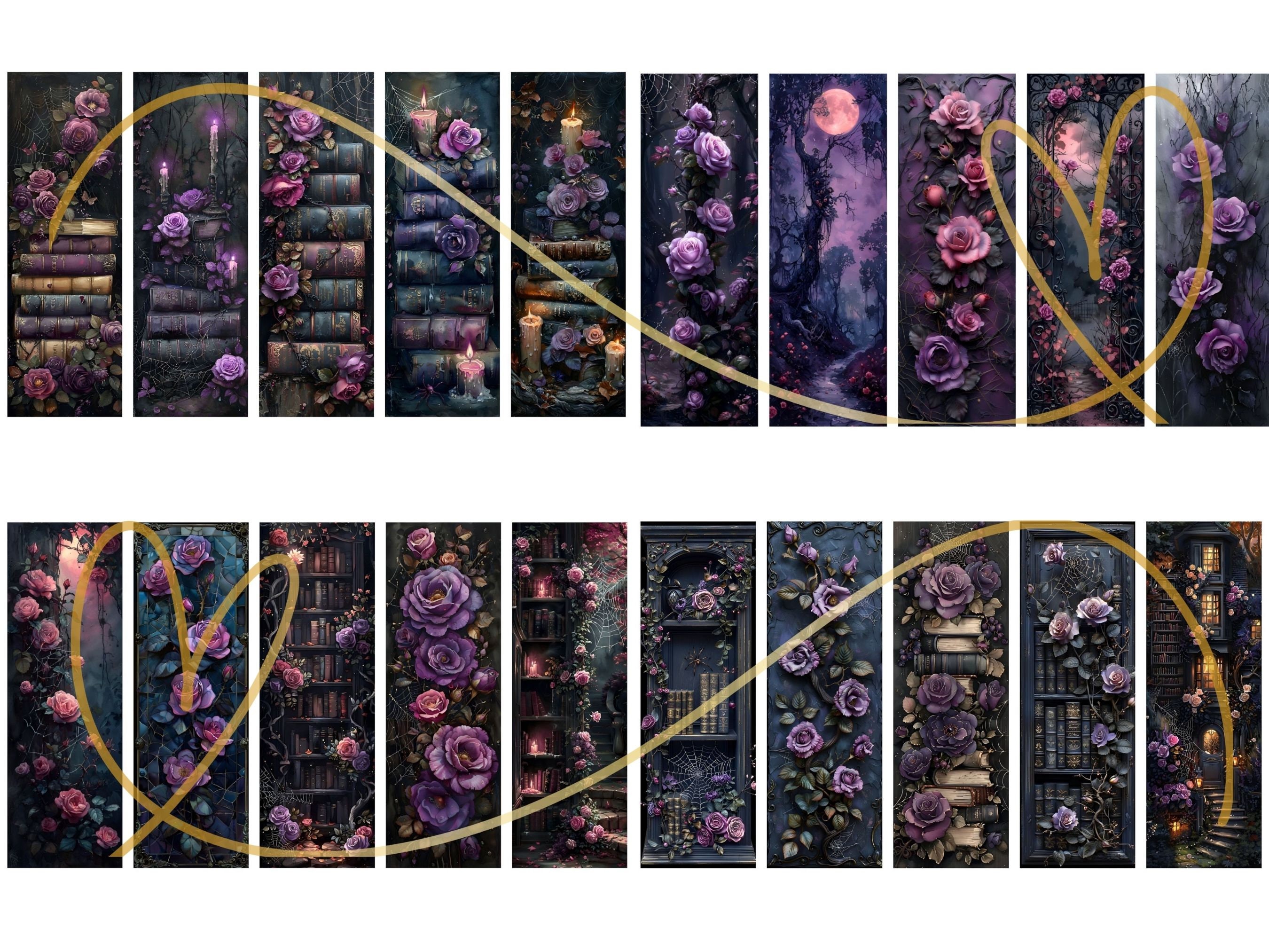 Gothic Purple Roses Bookmarks: Printable Bookmark Set (digital Download ...