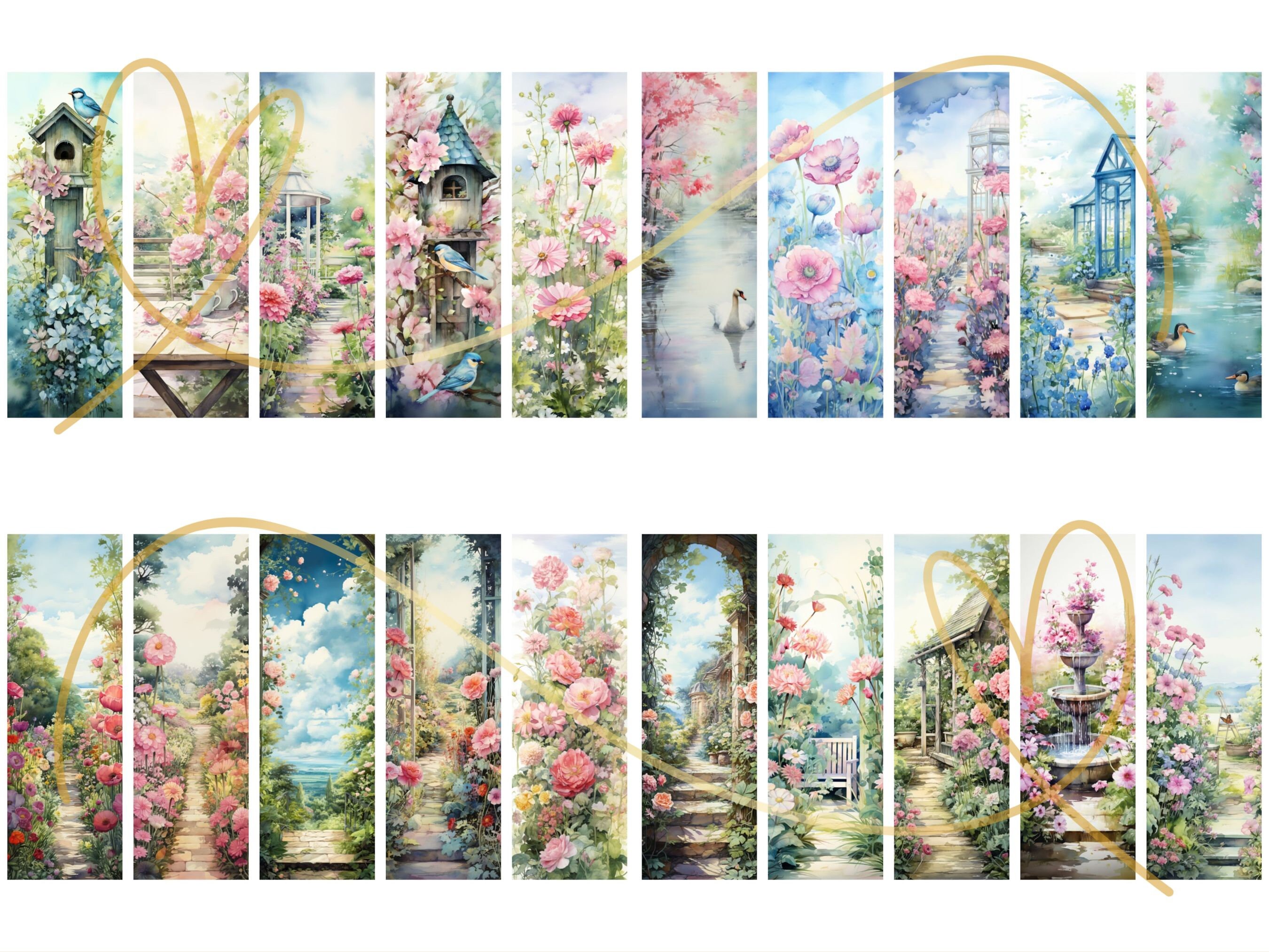 Watercolor Garden Printable Bookmarks Bundle Set of 20 Pngs - Etsy