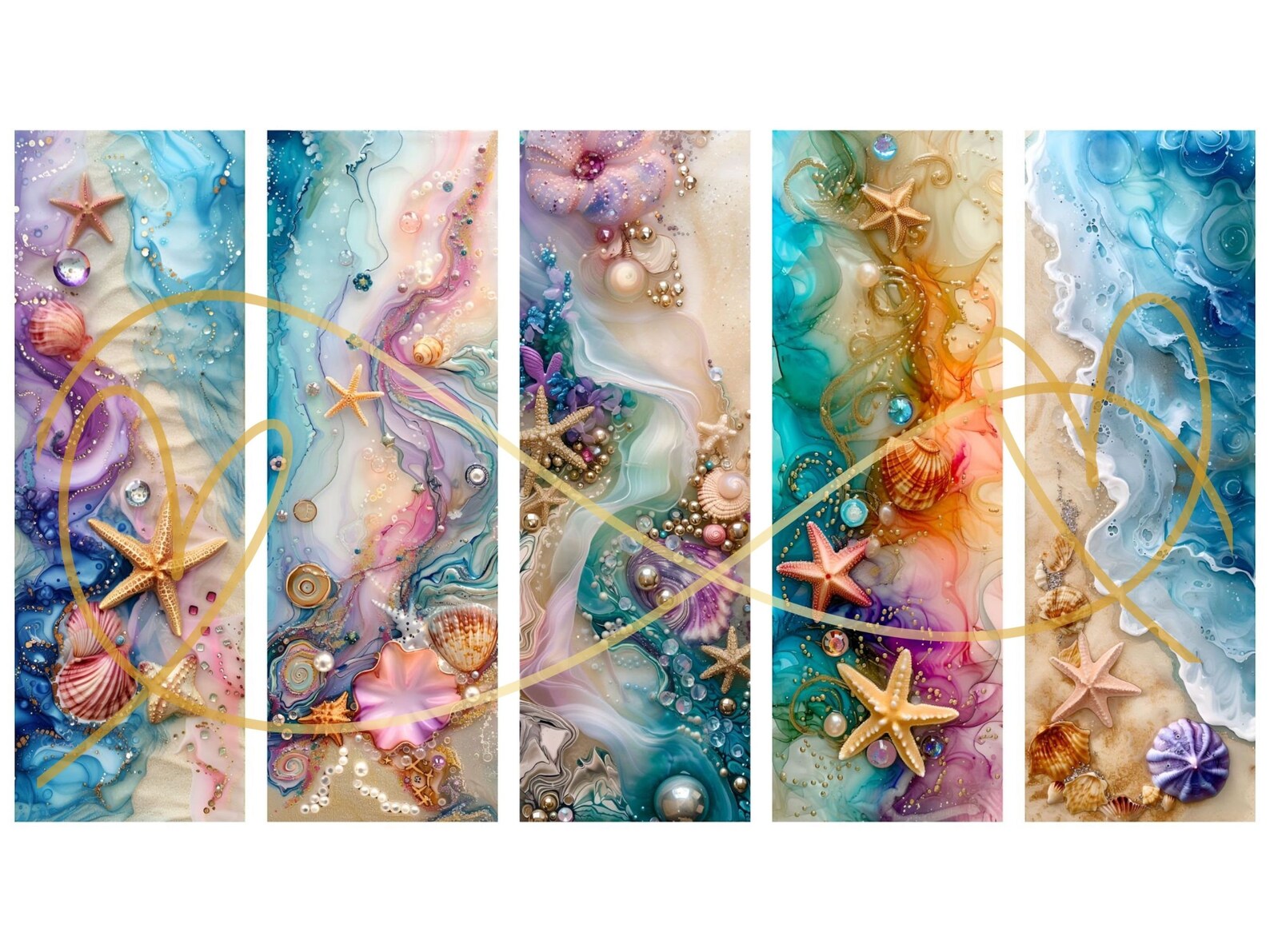 Beach Alcohol Ink Bookmarks: Shells, Starfish, Waves (digital Download ...
