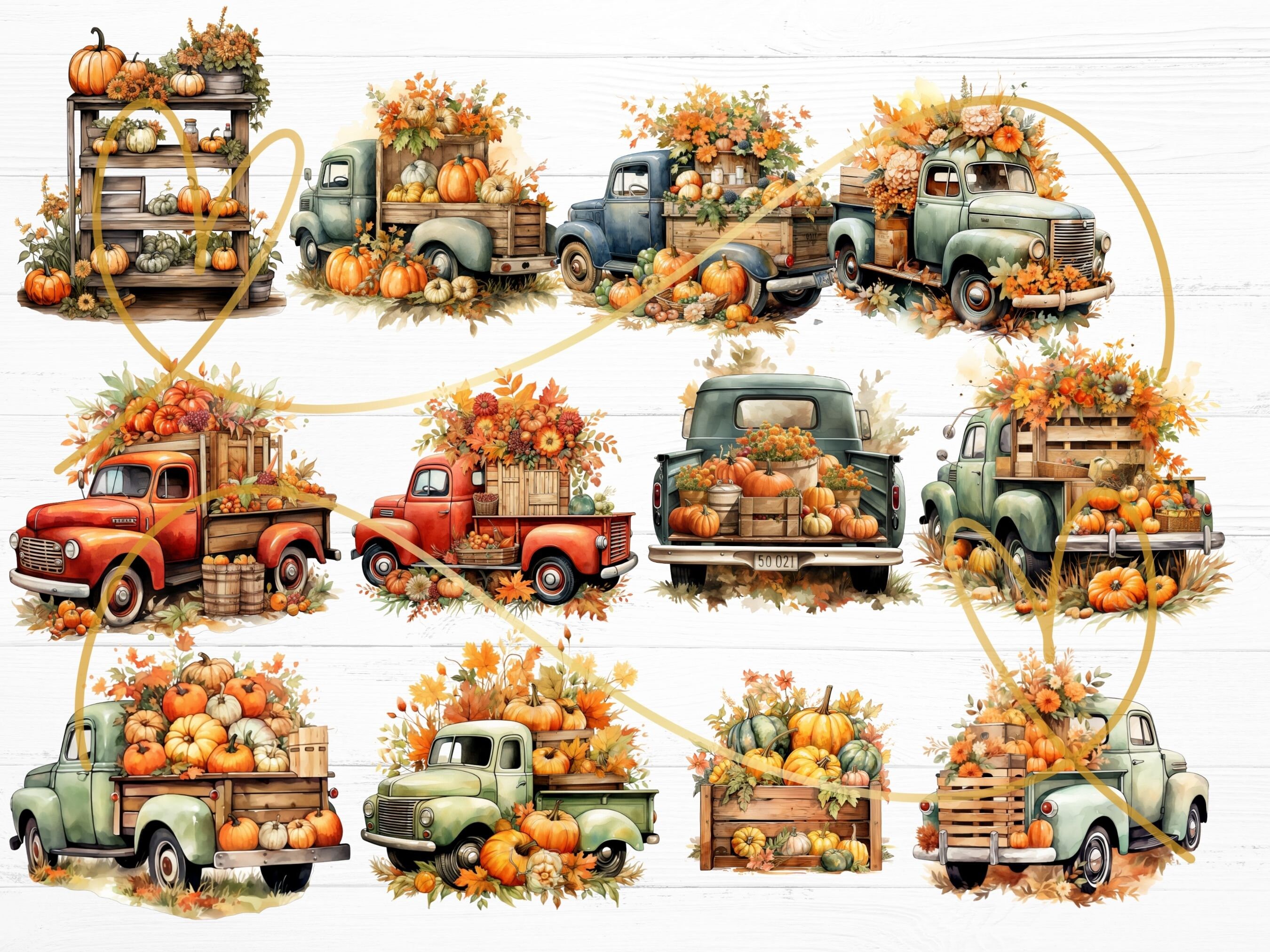 Watercolor Fall Pickup Truck Clipart Bundle 18 PNG Set - Etsy
