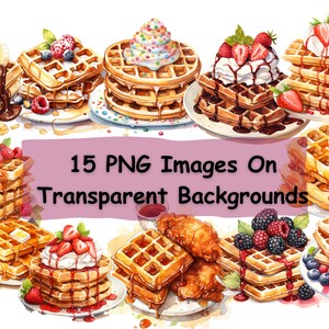 Waffles Breakfast Clipart Bundle, Set of 15 Pngs, Pancakes, Brunch Clip ...