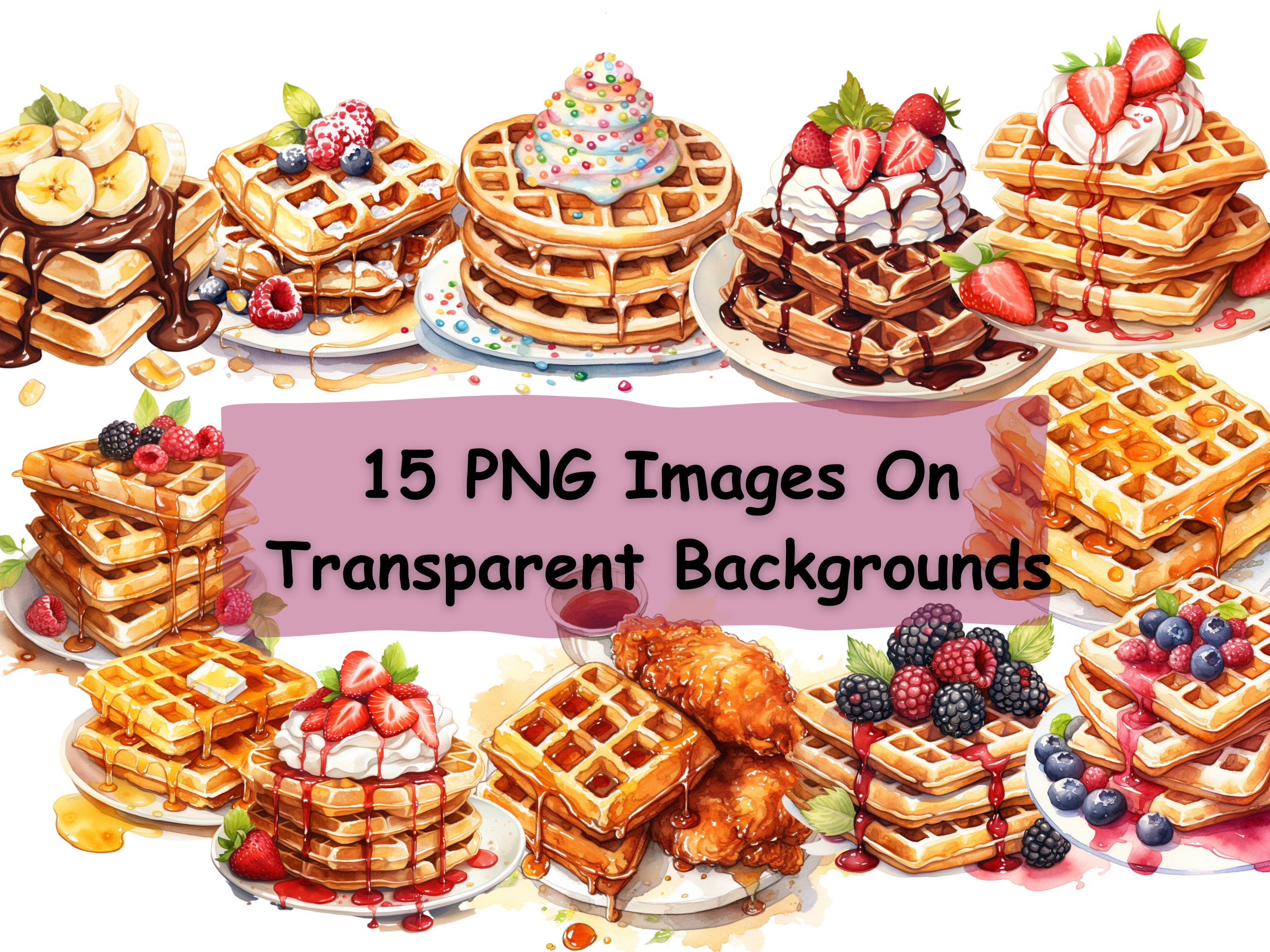 Waffles Breakfast Clipart Bundle Set of 15 Pngs Pancakes - Etsy