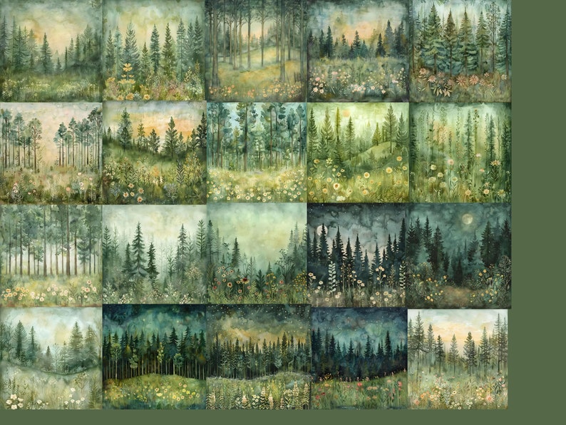 Watercolor Forest Digital Paper: Botanical Backgrounds (digital ...