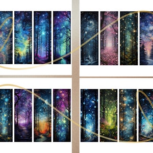 Fantasy Starry Night Forest Bookmarks: Printable PNG/JPG Set ...