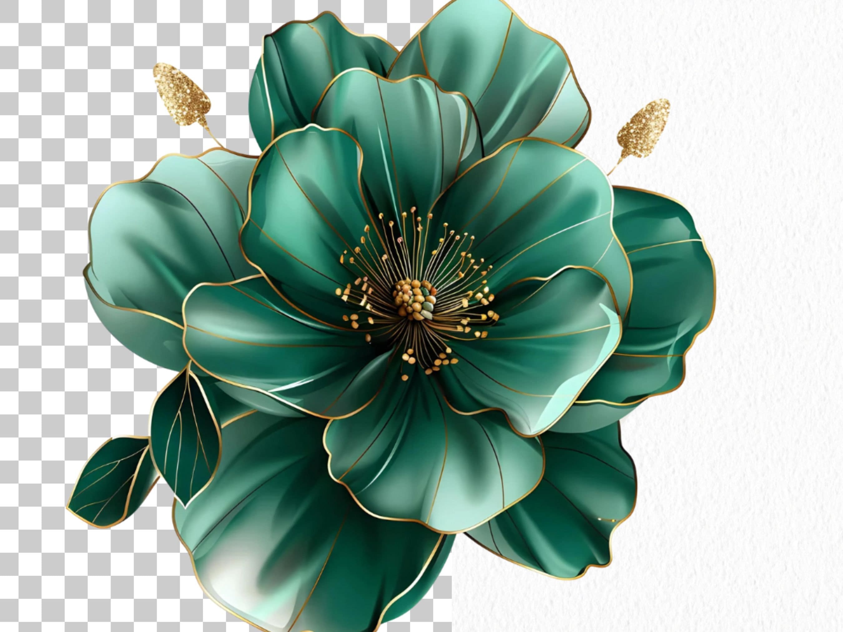 Emerald Green & Gold Floral Clipart: Botanical PNG Set (digital ...