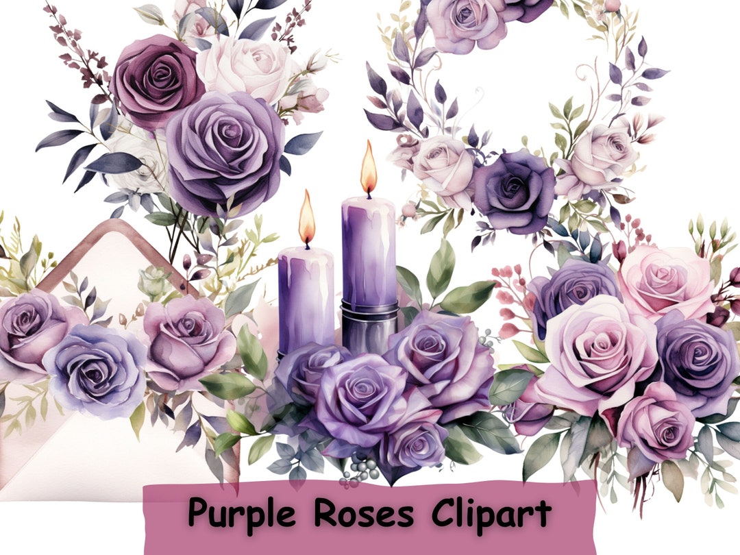 Purple Roses Clipart, Purple Rose Clip Art, Floral Pngs, Lavender ...