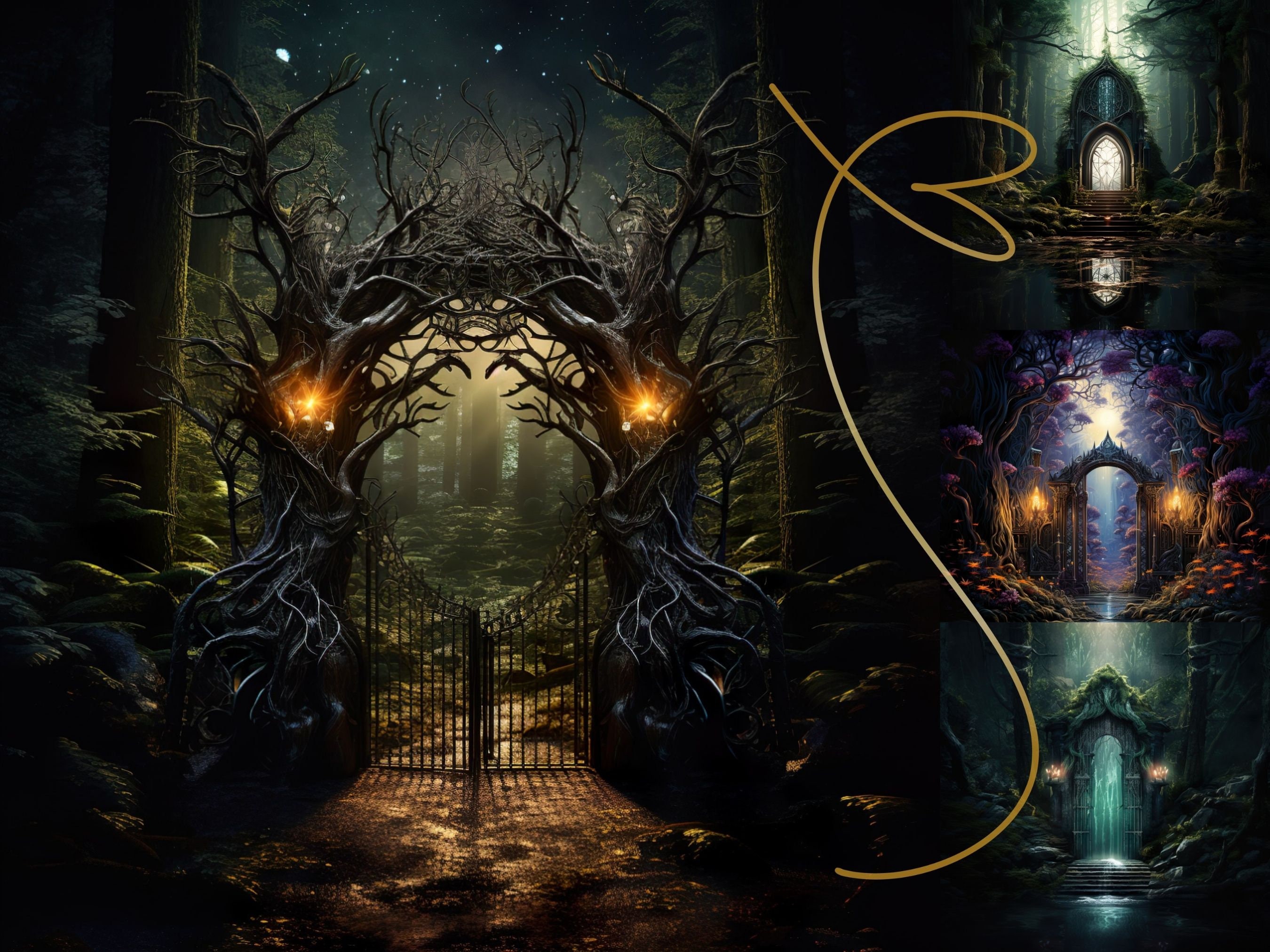 Printable Forest Gates Digital Paper Gothic Fantasy Forest - Etsy