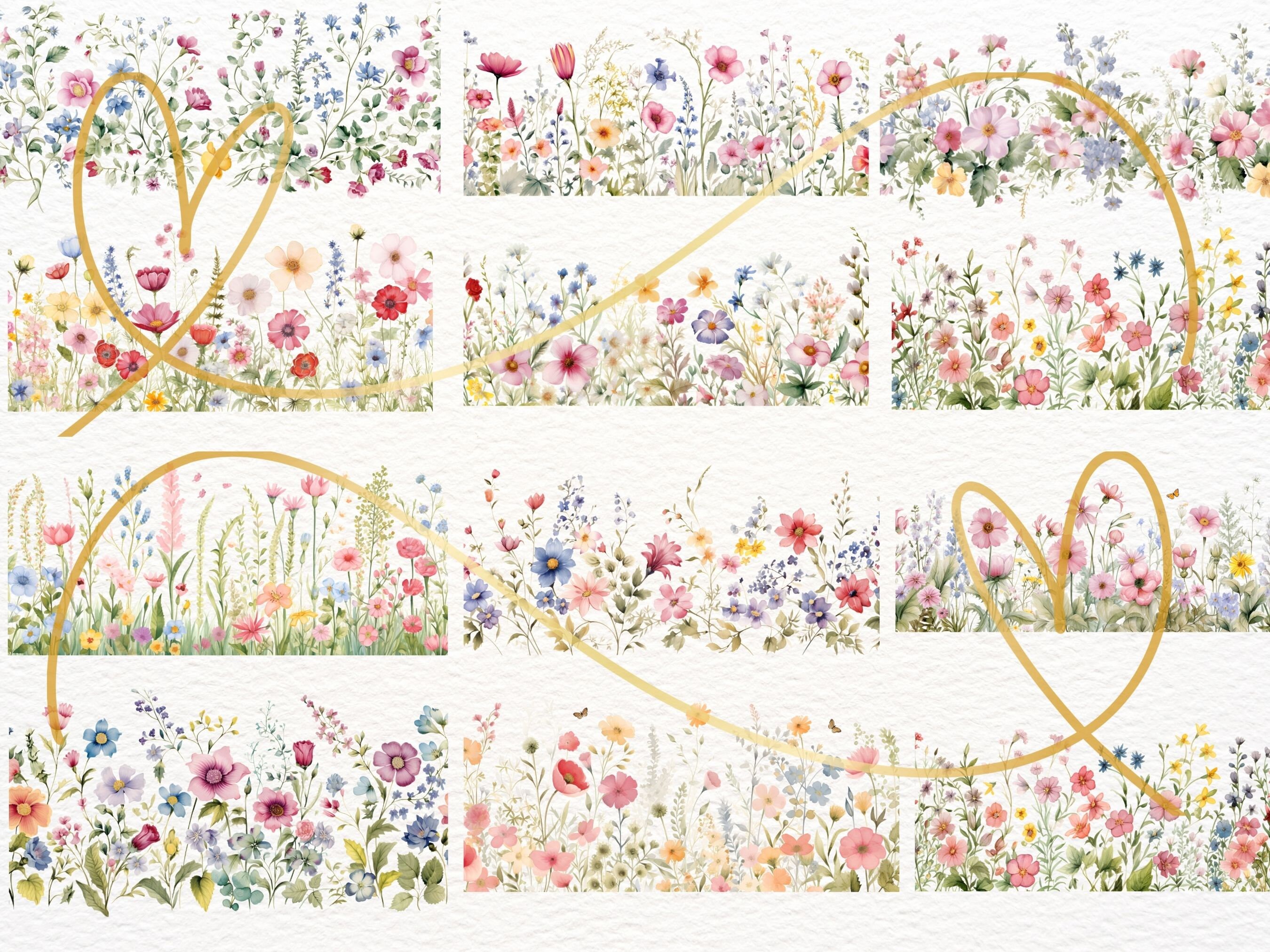 Watercolor Wildflower Clipart: Pastel Borders & Frames (35 Pngs ...