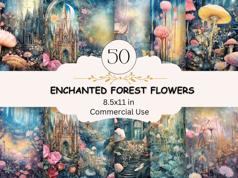 Printable Fantasy Enchanted Forest Flowers Digital Paper - Etsy