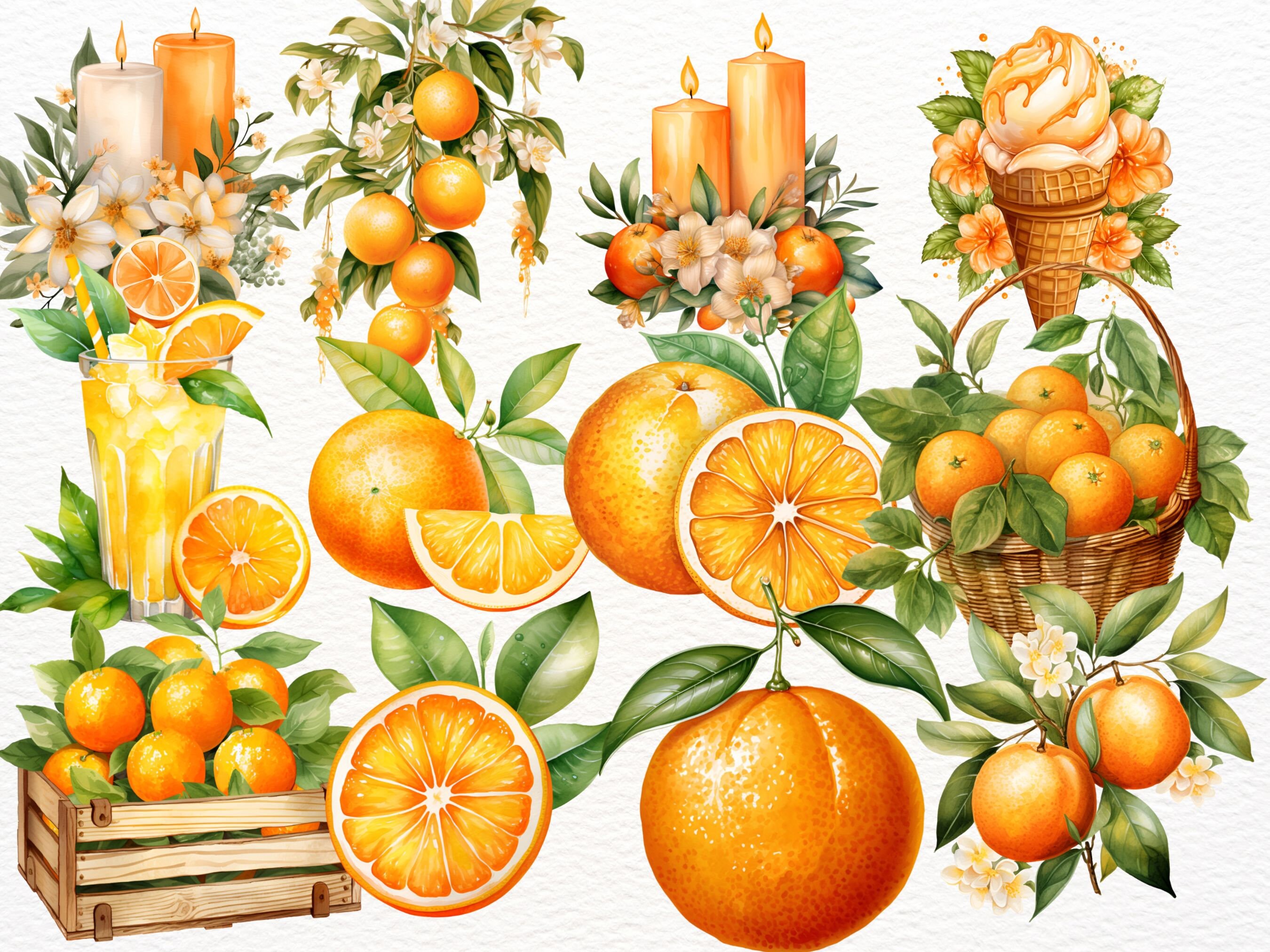 Watercolor Oranges Clipart Bundle: 72 PNG Citrus Illustrations ...
