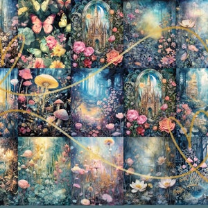 Printable Fantasy Enchanted Forest Flowers Digital Paper Bundle ...