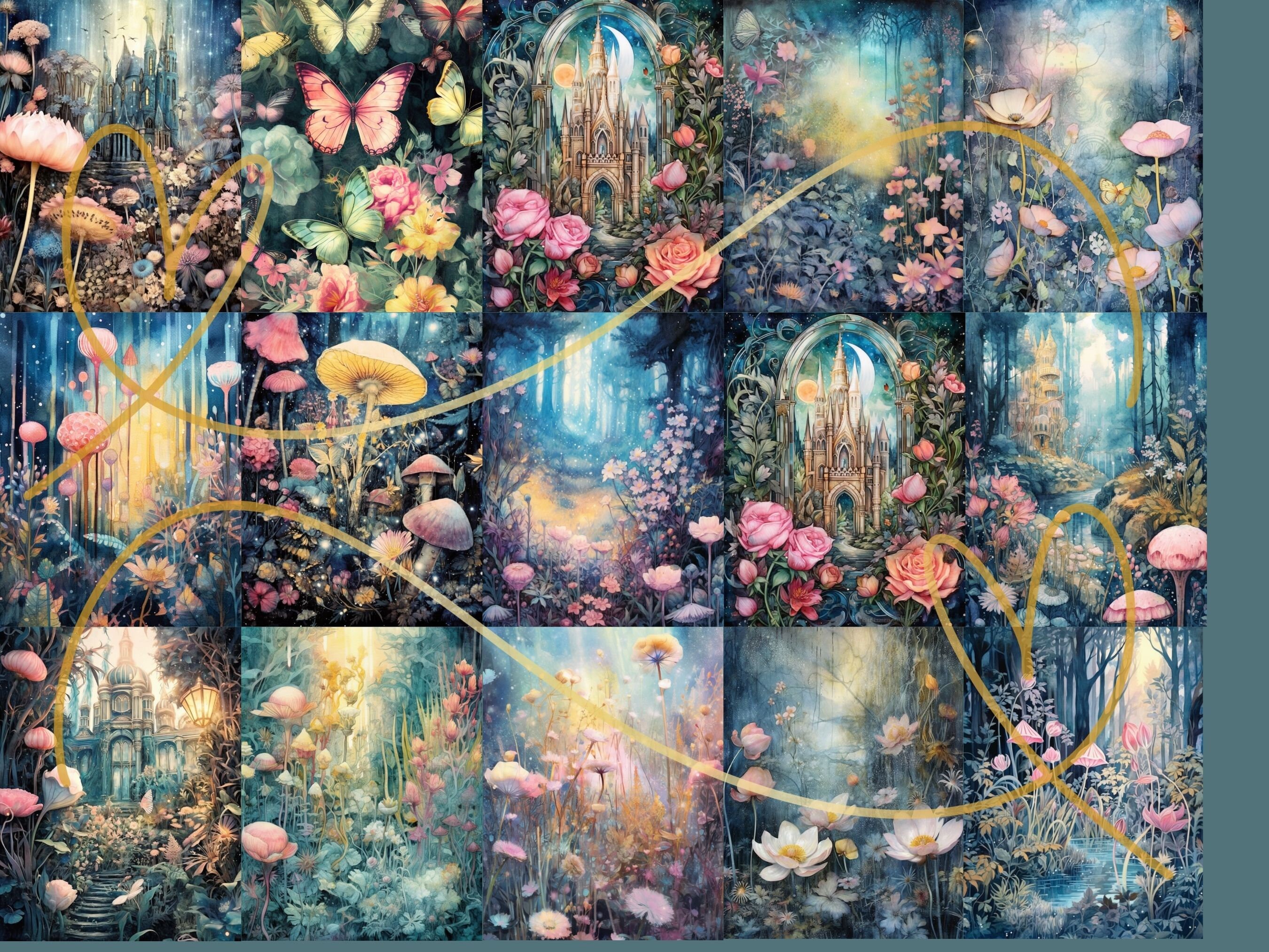 Printable Fantasy Enchanted Forest Flowers Digital Paper - Etsy