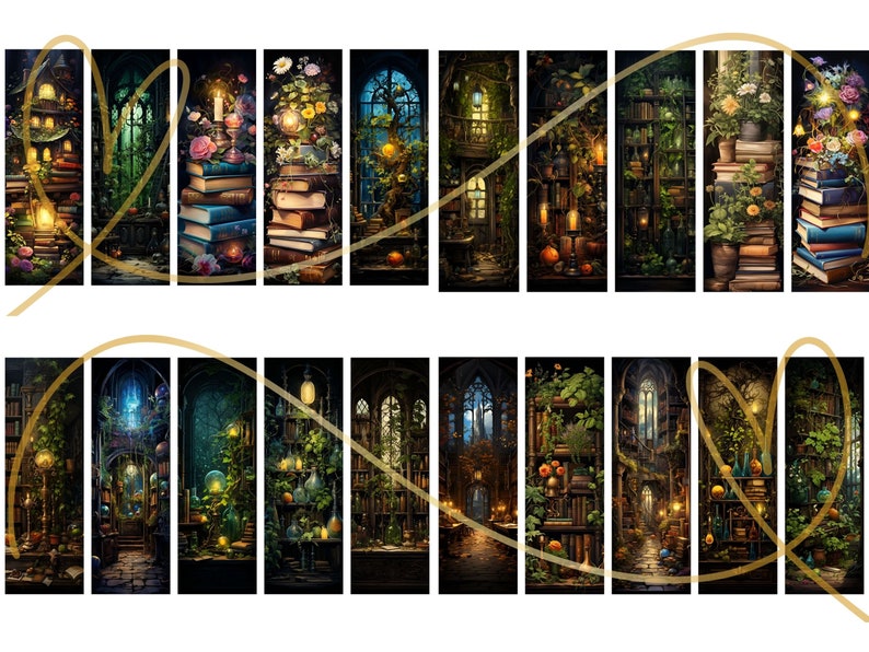 Apothecary Book Stack Printable Bookmarks: 25 PNG/JPG Designs (digital ...