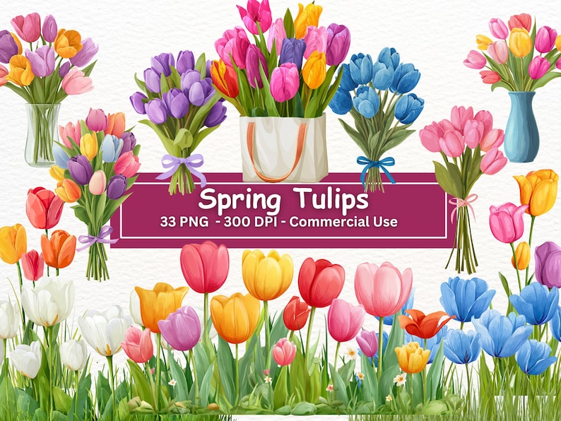 Spring Tulips Clipart Bundle: Floral PNG Images (digital Download) - Etsy