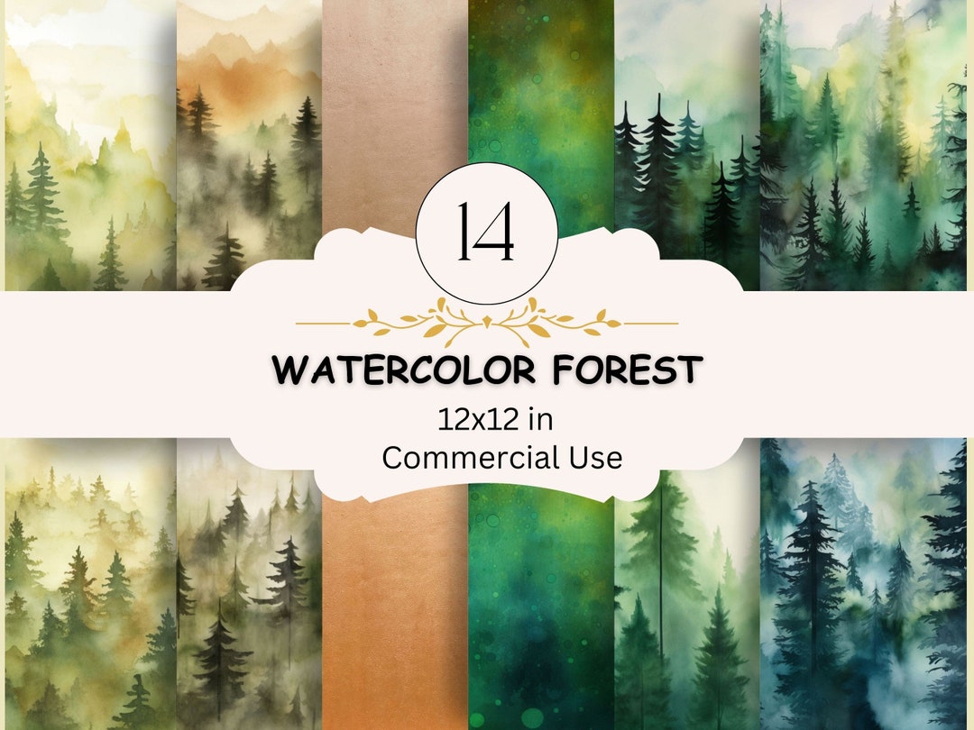 Watercolor Forest Digital Paper: Fantasy Landscape Background (12x12 ...