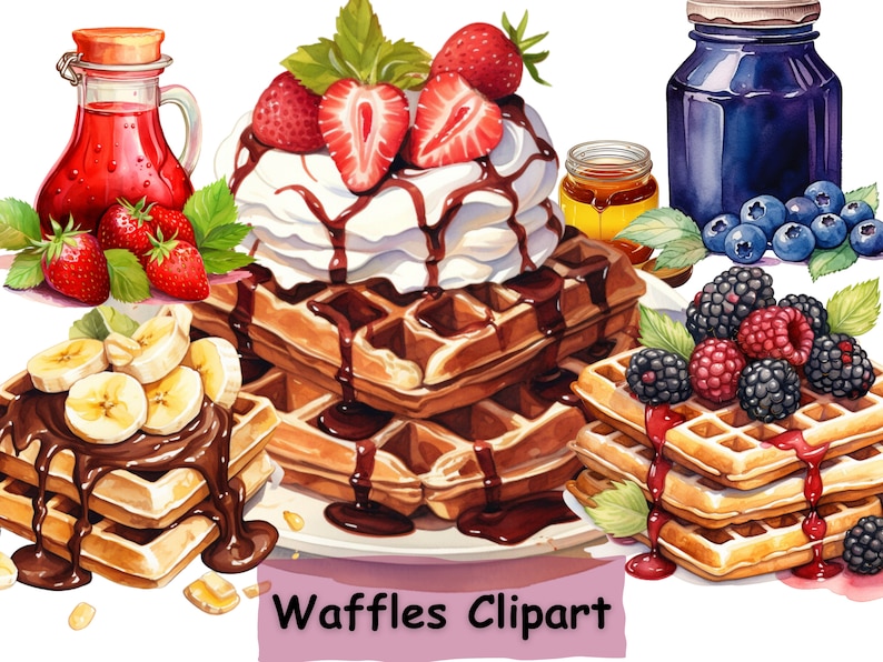 Watercolor Waffles Clipart Bundle: Breakfast Food Pngs (digital ...