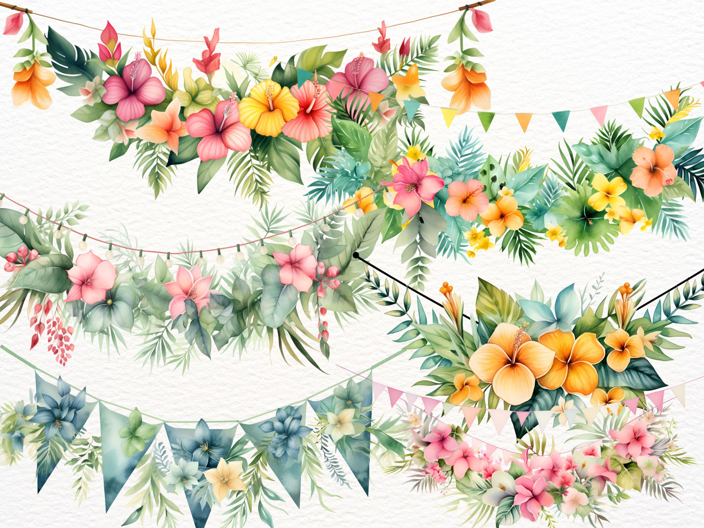 Watercolor Pineapple Clipart: Tropical Beach PNG Bundle (80 Images ...