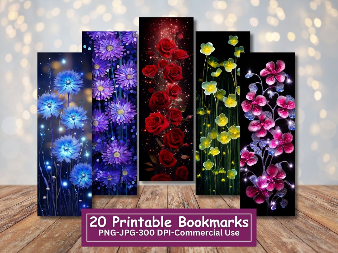 Sparkling Flowers Printable Bookmarks Bundle, Set of 20 PNG/JPG Floral ...
