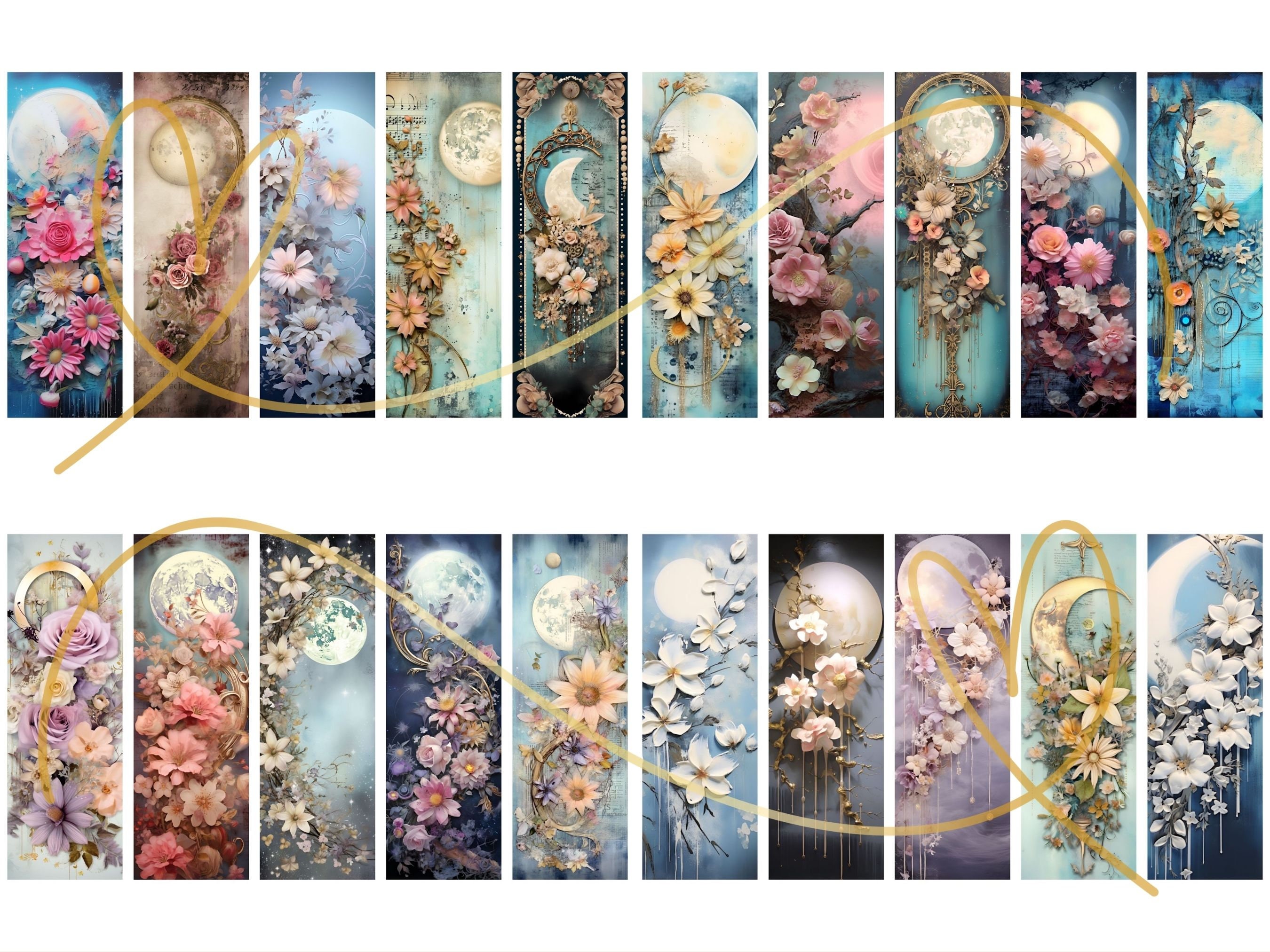 Celestial Floral Printable Bookmarks Bundle, Set of 25 PNG/JPG, Fantasy ...