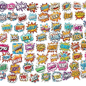 Retro Comic Book Speech Bubble PNG Set: Pop Art Clipart (digital ...