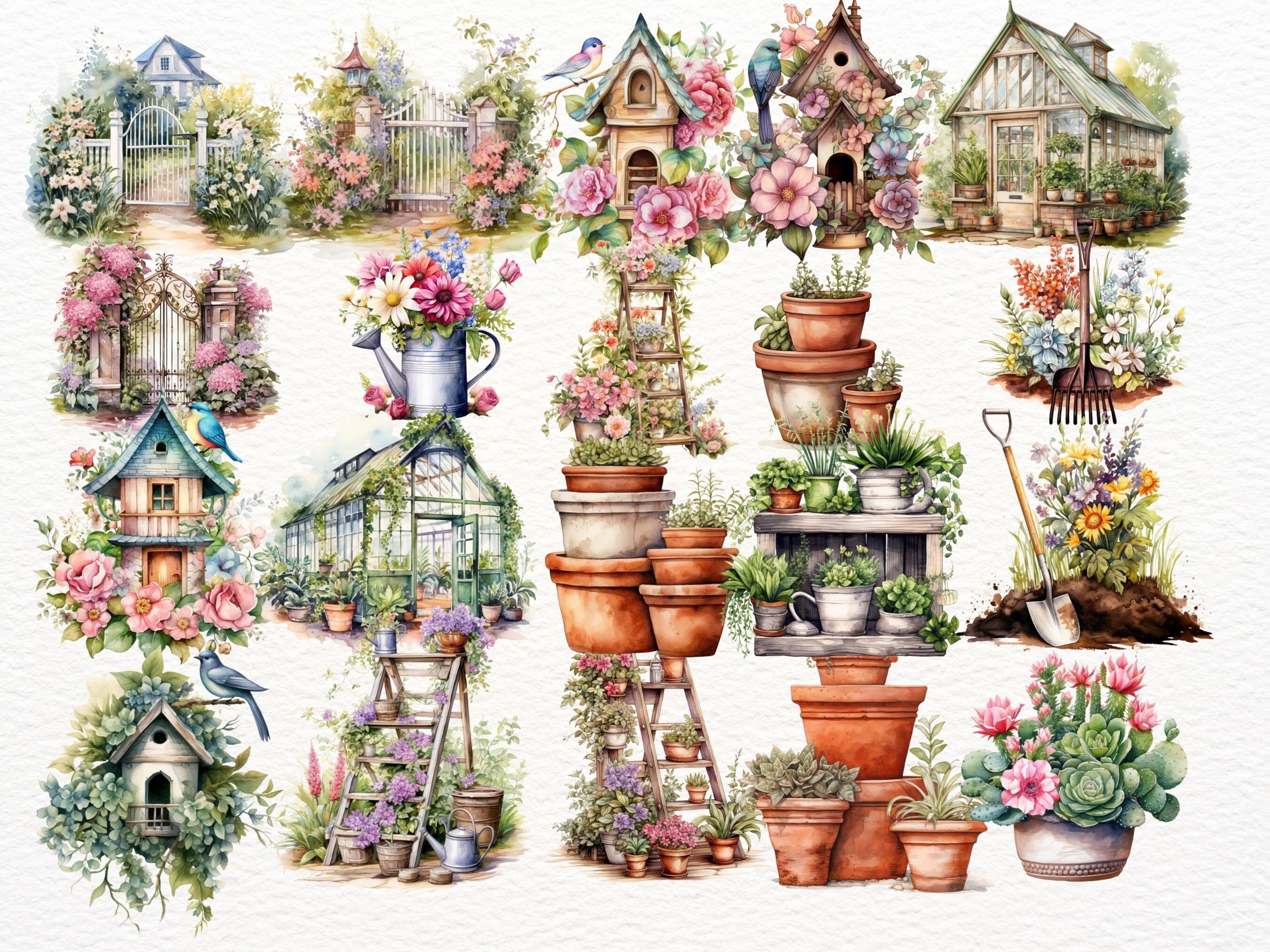 Watercolor Garden Clipart: 45 Spring Plant PNG Set (digital Download ...