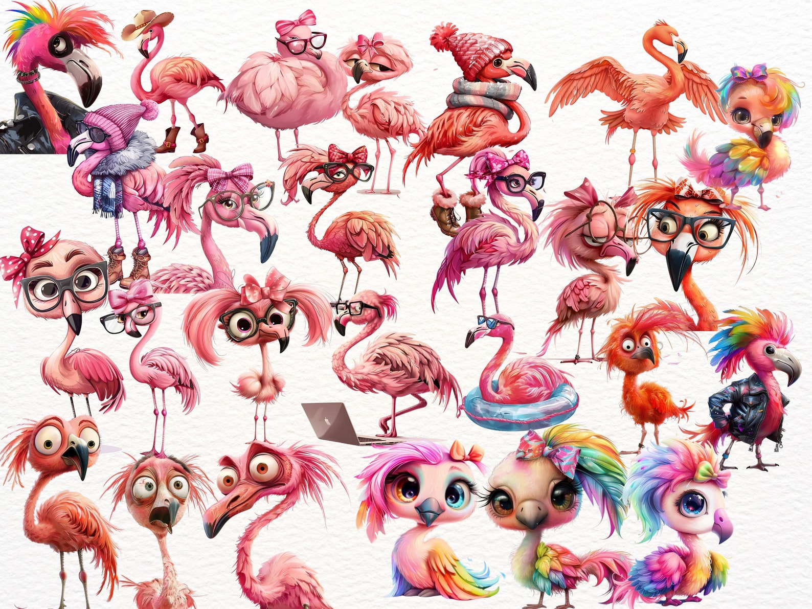 Funny Flamingo PNG Clipart: Biker, Messy Hair Birds (digital Download ...