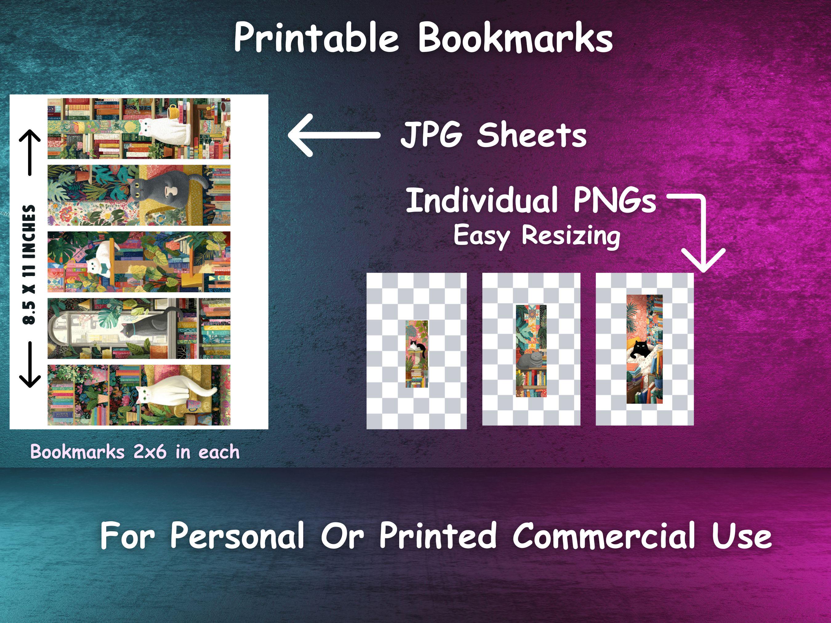 Reading Cats Printable Bookmark Bundle, Bookmark Sublimation ...
