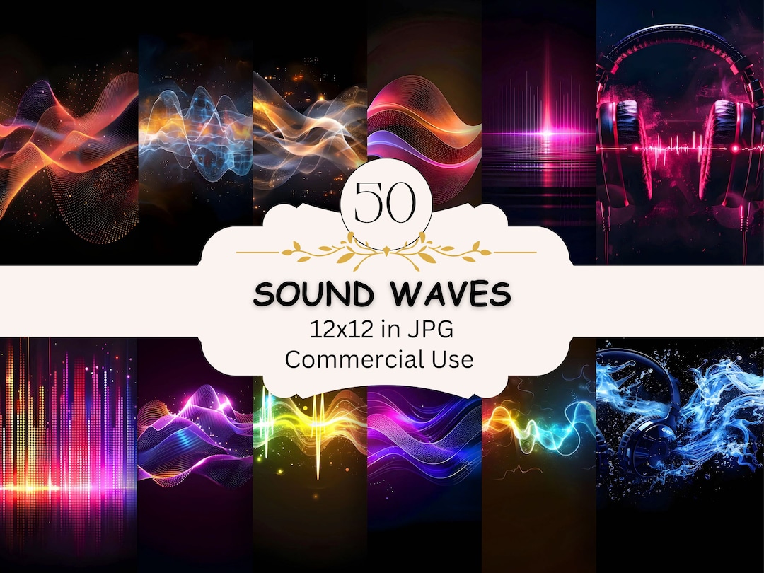 Sound Waves Digital Paper Bundle, 50 JPG Set, Music Sound and Light ...