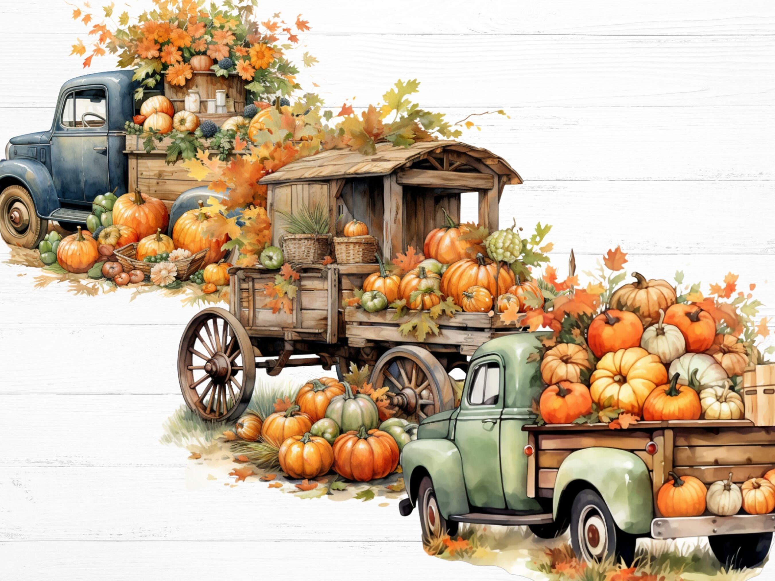 Watercolor Fall Pickup Truck Clipart Bundle 18 PNG Set - Etsy