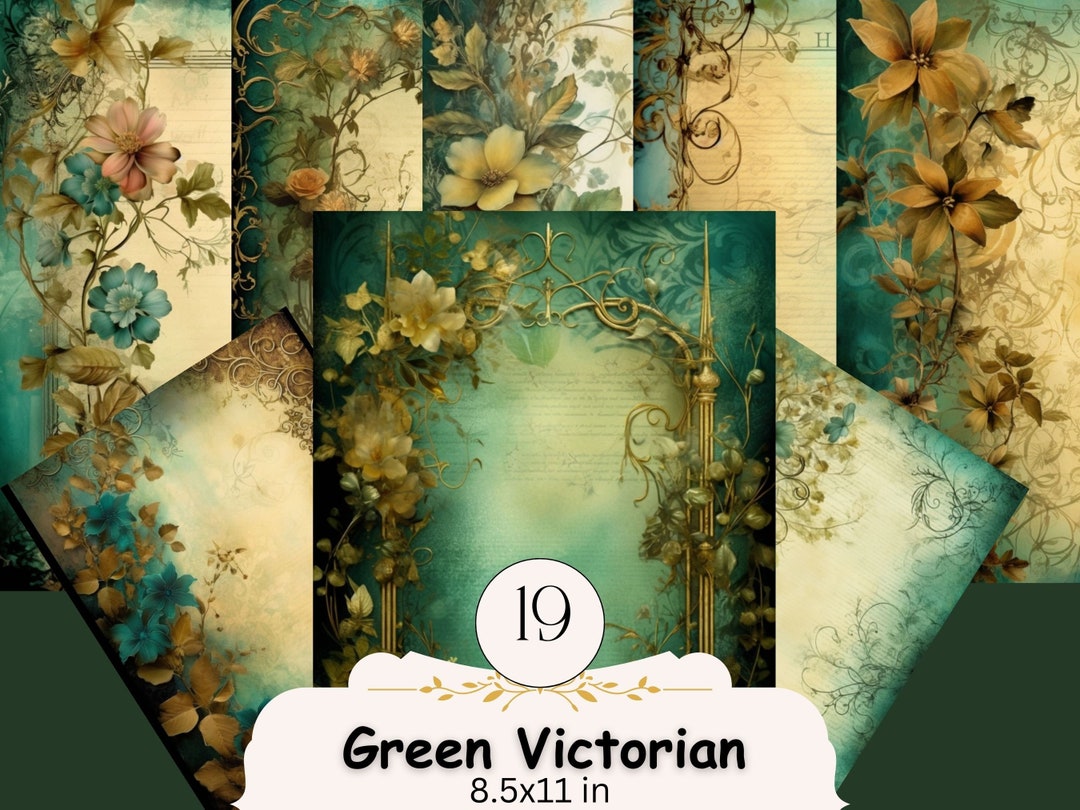 Green Victorian Printable Paper, Vintage Digital Paper, Junk Journal ...