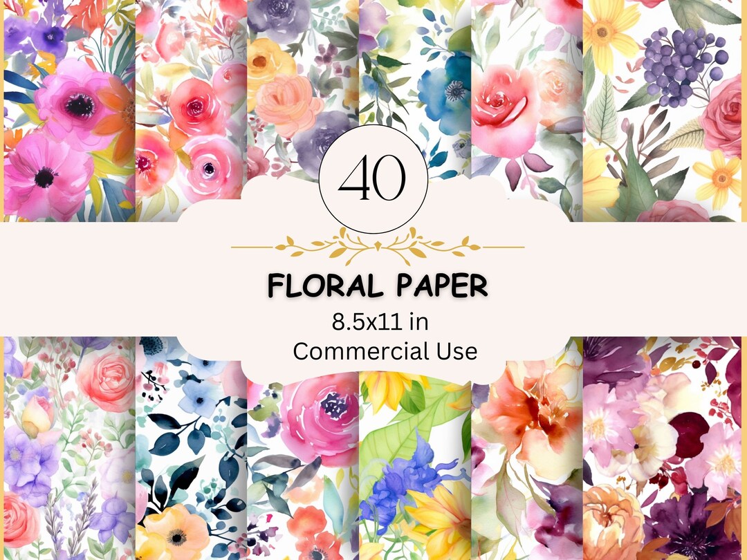 Floral Digital Seamless Paper Bundle, Watercolor Flower Backgrounds ...