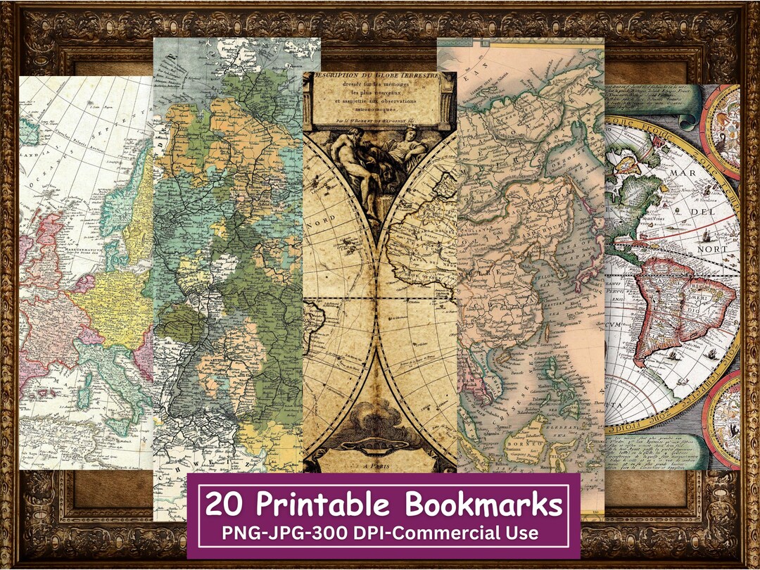 Old Maps Printable Bookmarks Bundle 20 JPG/PNG Set Vintage - Etsy
