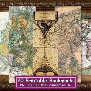 Old Maps Printable Bookmarks Bundle 20 JPG/PNG Set Vintage - Etsy
