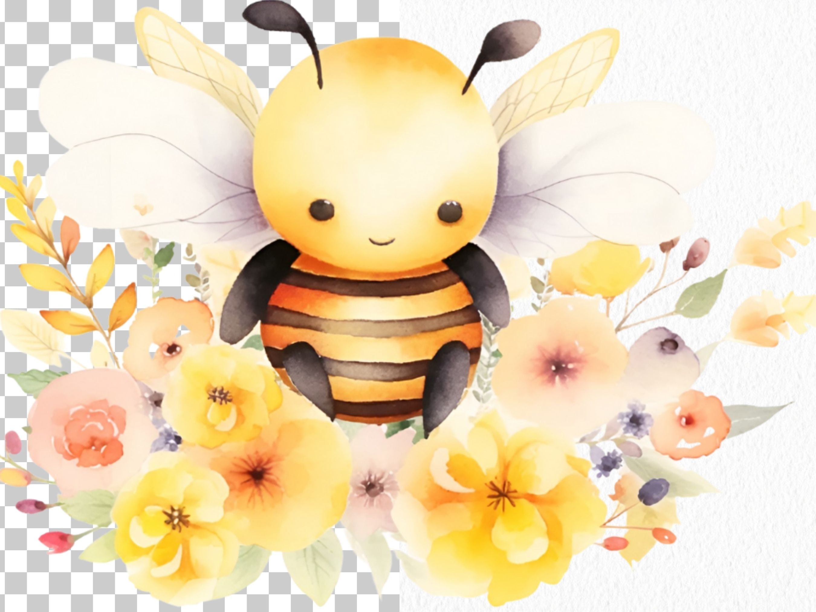 Watercolor Baby Honey Bee Clipart, Cute Bee PNG Set of 48, Bee Baby ...