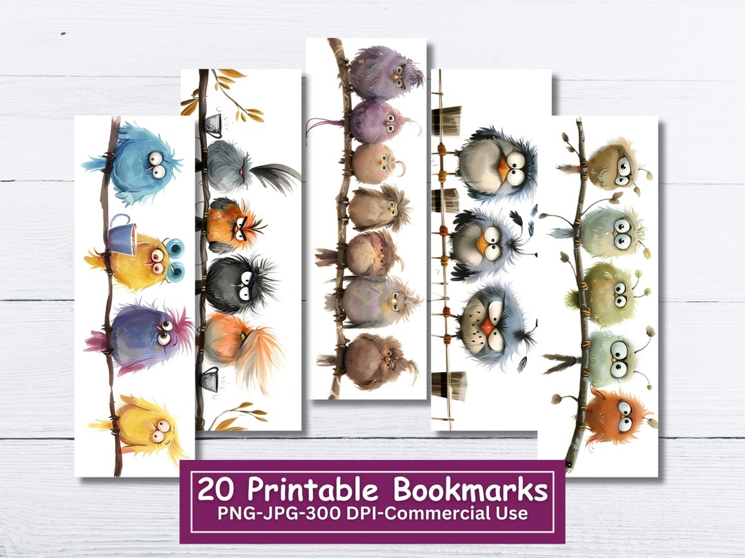Quirky Birds Printable Bookmarks Bundle, Set of 20 PNG/JPG Funny Birds ...
