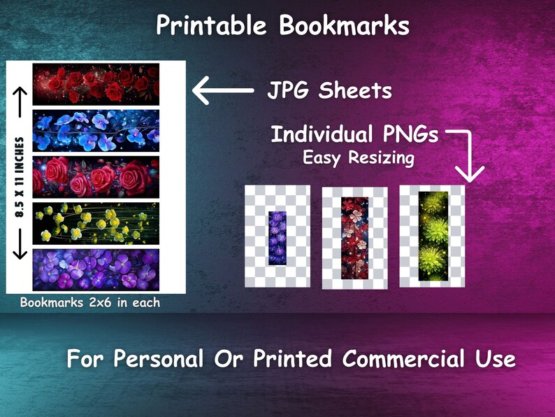 Sparkling Flowers Printable Bookmarks Bundle, Set of 20 PNG/JPG Floral ...