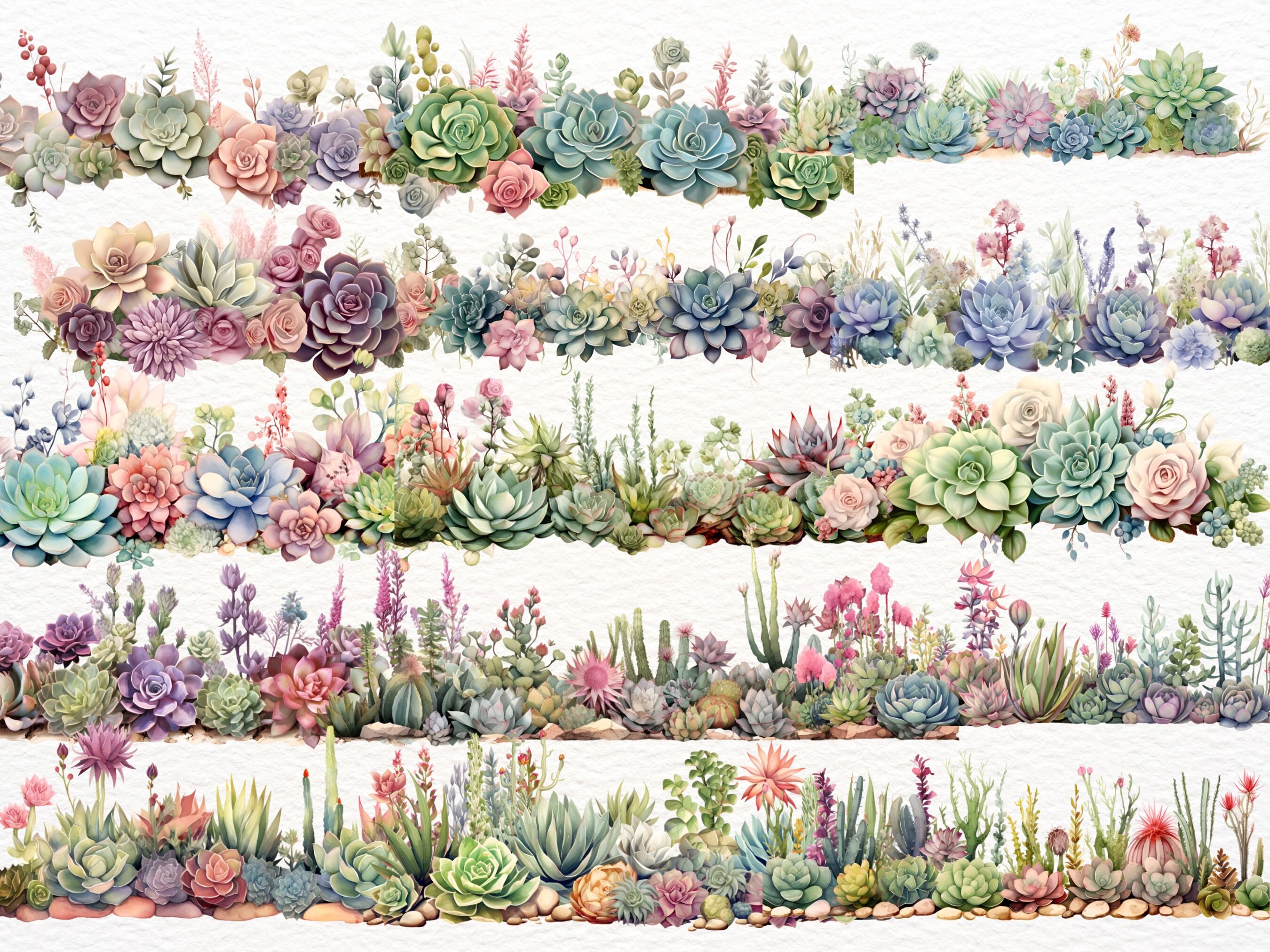 Floral Succulent Borders Bundle, Set of 0f 38 Pngs, Plants, Garden ...