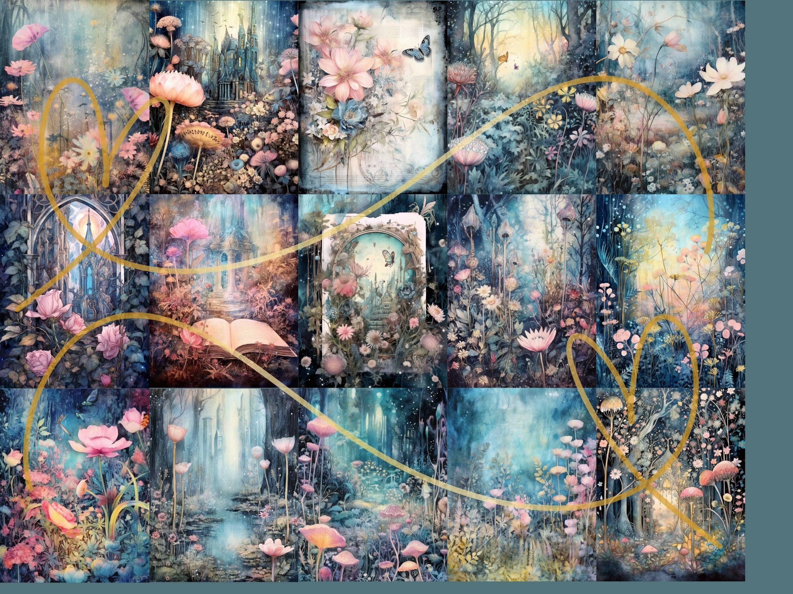 Printable Fantasy Enchanted Forest Flowers Digital Paper - Etsy