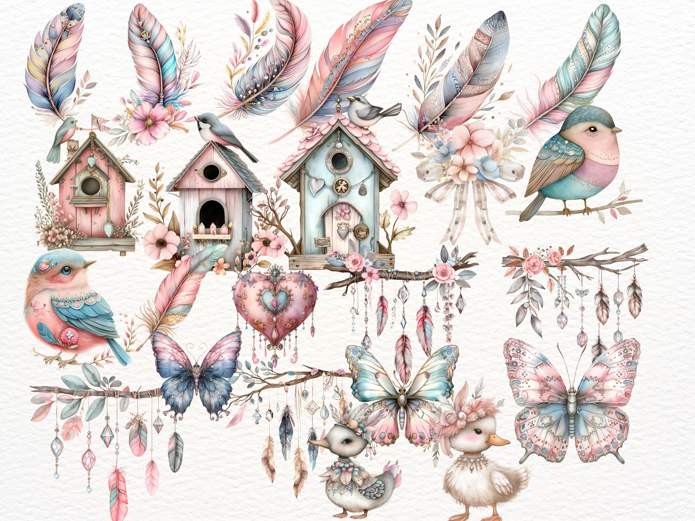 Boho Feather Clipart Bundle: Nursery Art PNG Set (digital Download) - Etsy