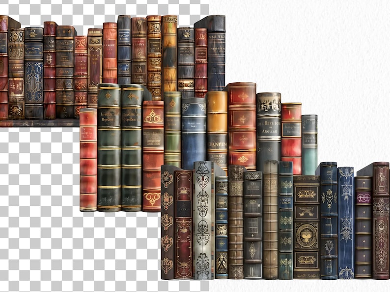 Dark Academia Book Border and Shelves Bundle, 33 PNG Set, Instant ...