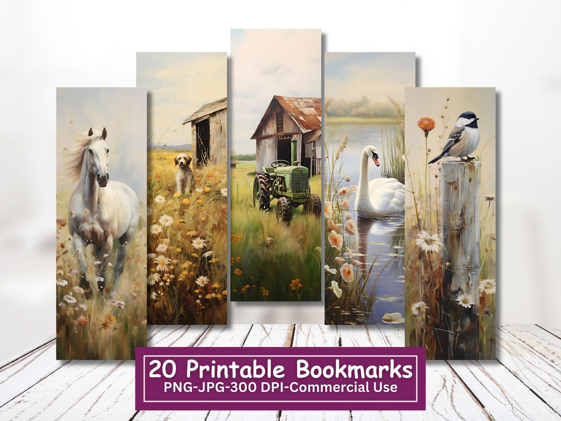 Farm Life Bookmarks: Country Landscape Art (digital Download) - Etsy