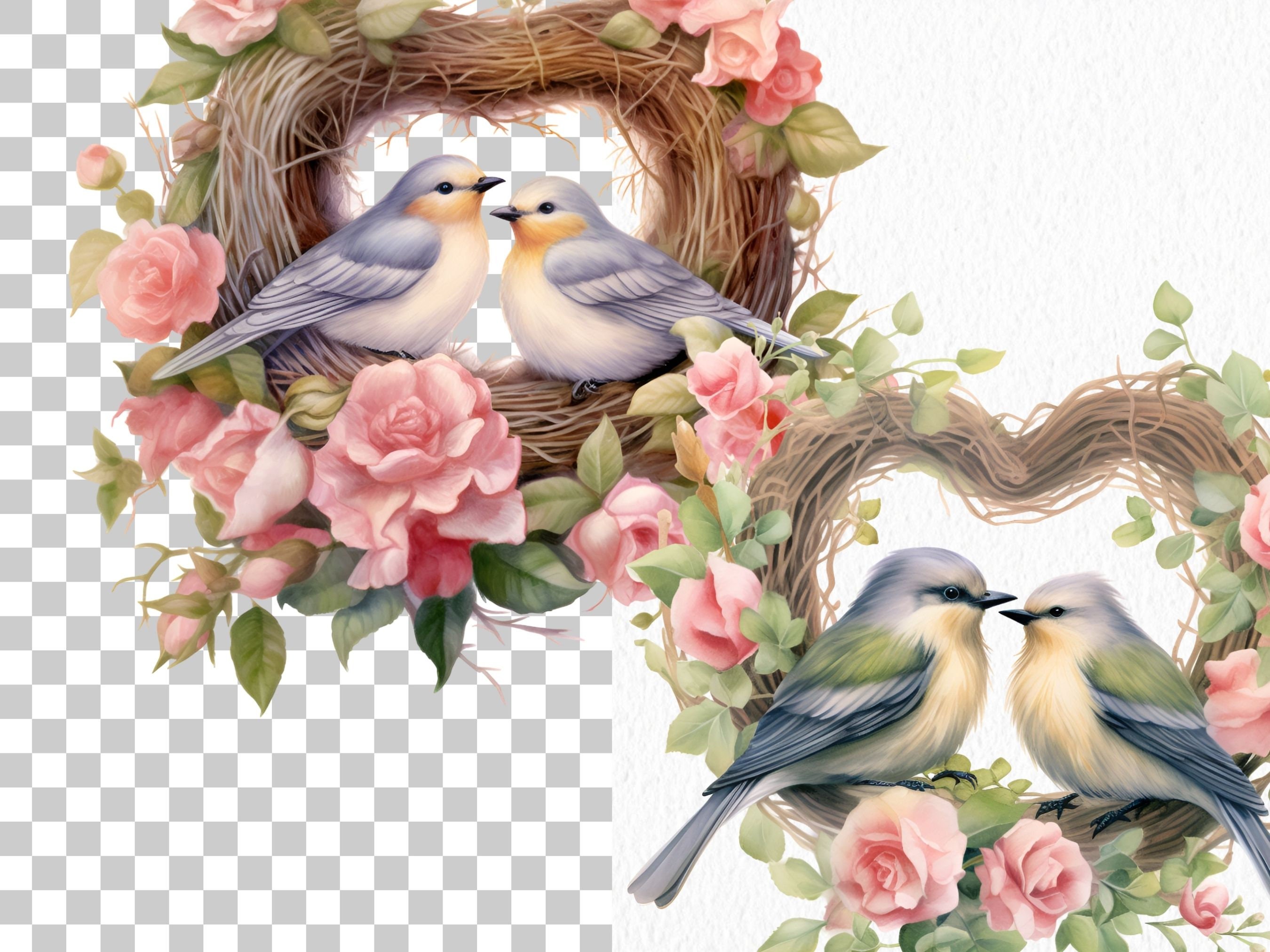 Watercolor Pastel Love Birds Clipart Bundle, 40 PNG Set, Nursery Art ...