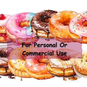 Donut Clipart, Watercolor Donut PNG Bundle, Baking, Dessert Clipart ...